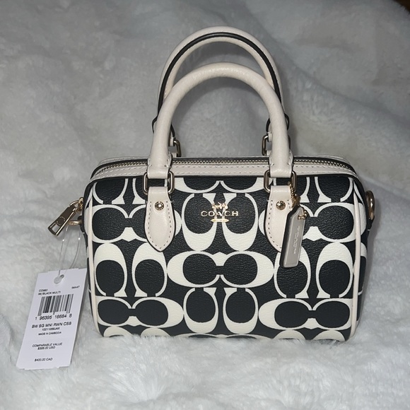 Coach | Bags | Coach Signature Black And White Mini Rowan Crossbody Nwt 7 L X 425 H | Poshmark